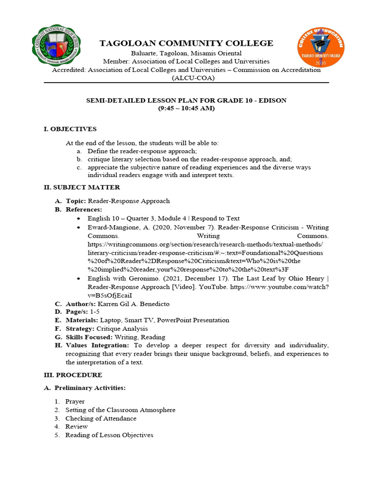 Reader Response Approach Lp Pdf Experience Emotions