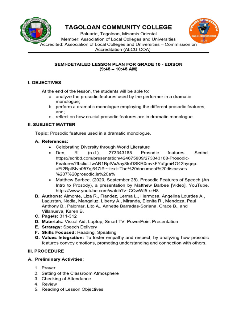 LP-PROSODIC FEATURES IN A DRAMATIC MONOLOGUE | PDF | Tone (Linguistics ...