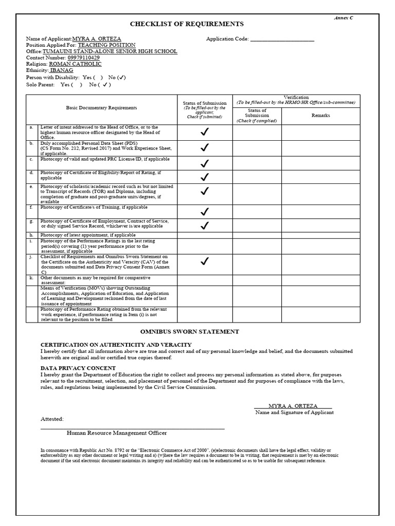 Checklist of Requirements | PDF | Authentication