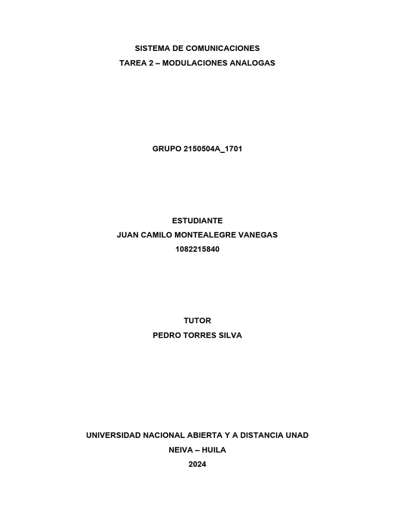Tarea 2 - Camilo Montealegre | PDF | Modulación de frecuencia | Ingeniería en telecomunicaciones