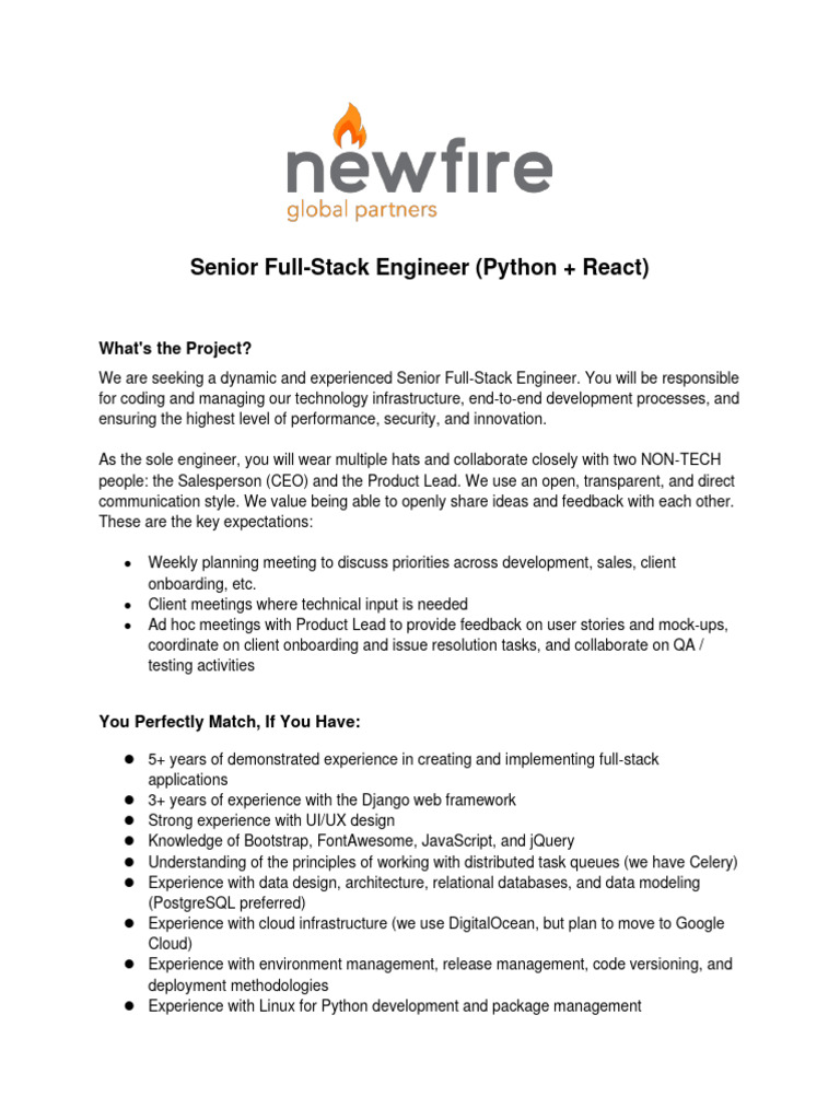 Senior Full Stack Engineer Python React Pdf Cloud Computing Computer Security