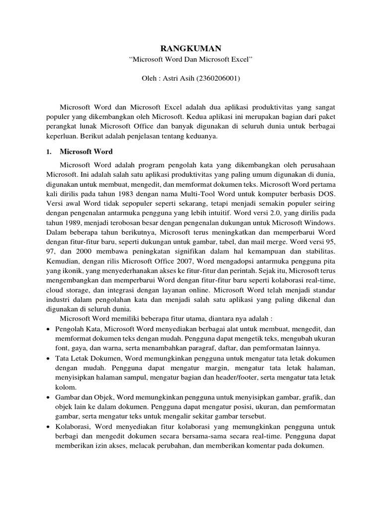 Rangkuman Ms. Word Dan Ms. Excel - Astri Asih | PDF