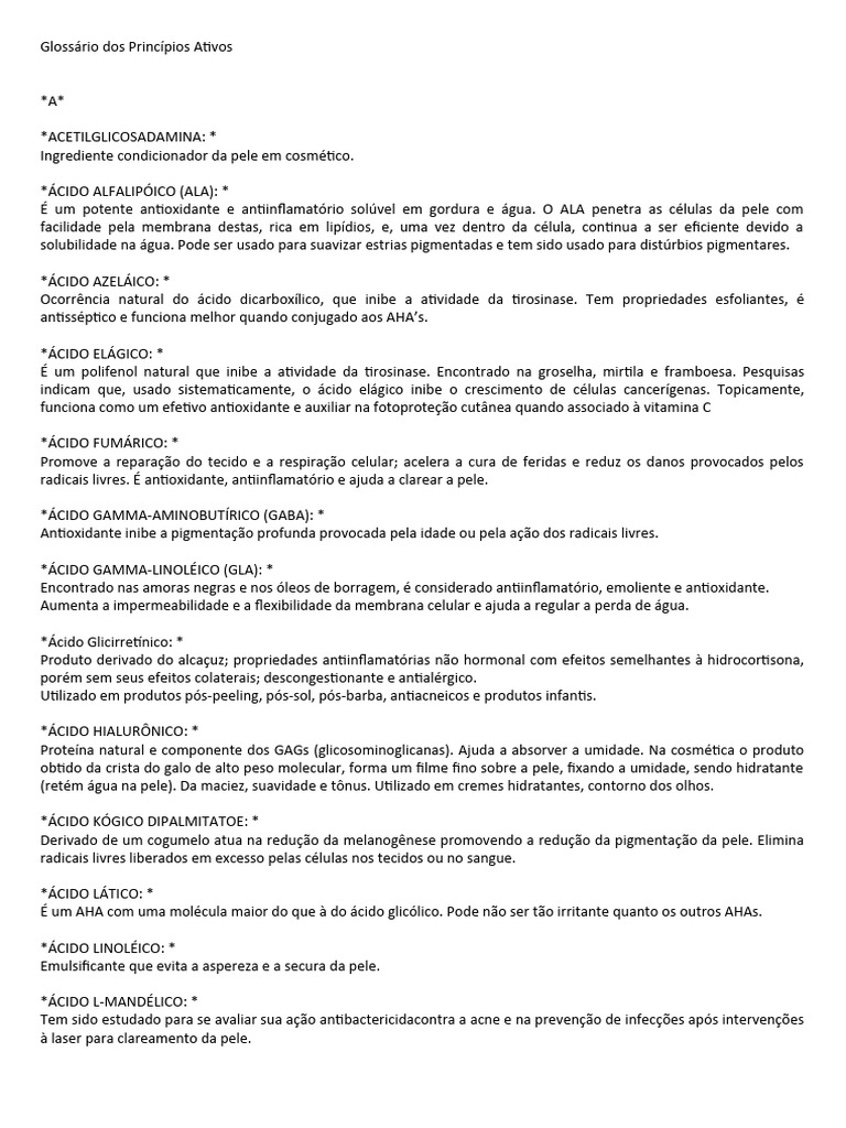 Glossário Dos Princípios Ativos | PDF | Antioxidante | Corpo humano
