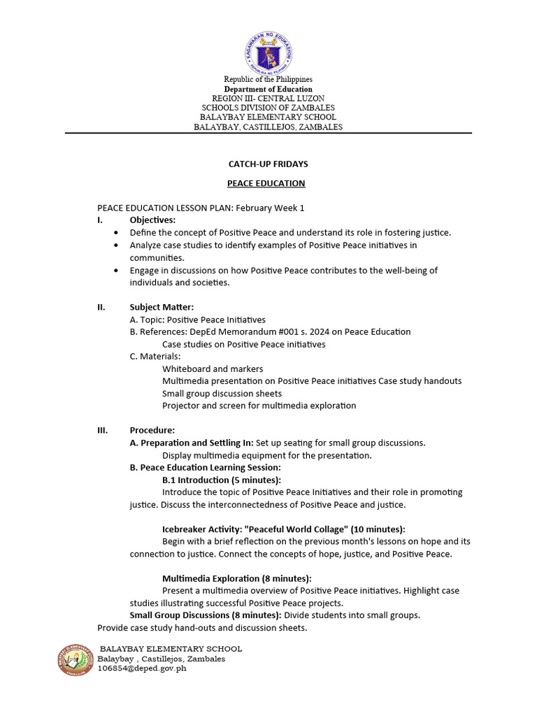 Peace Education LP | PDF | Cognition | Behavior Modification