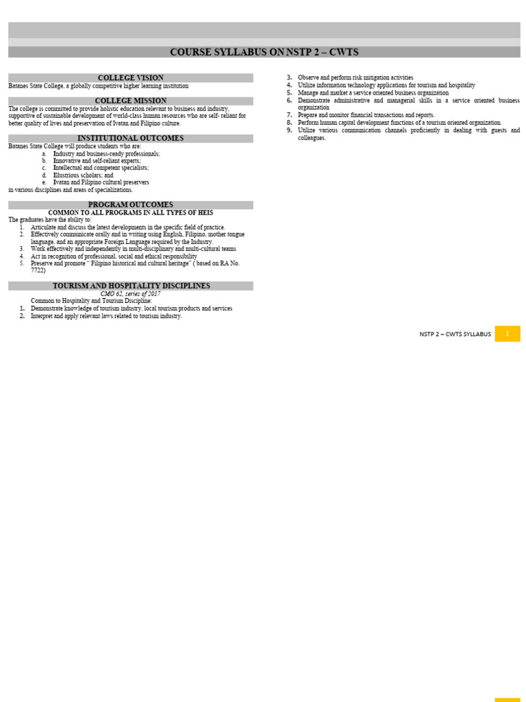 NSTP 2 - CWTS | PDF | Tourism | Learning NSTP 2 - CWTS | PDF | Tourism | Learning