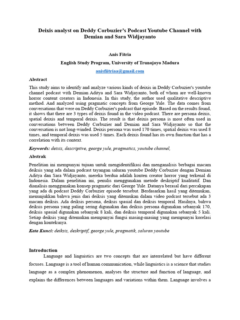 081 - 5B - Anis Fitria - Final Project Pragmatics | PDF | Linguistics | Communication