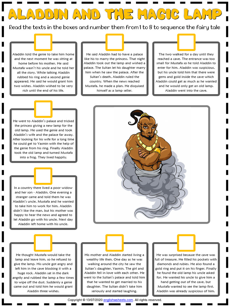 Aladdin and The Magic Lamp Esl Printable Sequencing The Story Worksheet ...