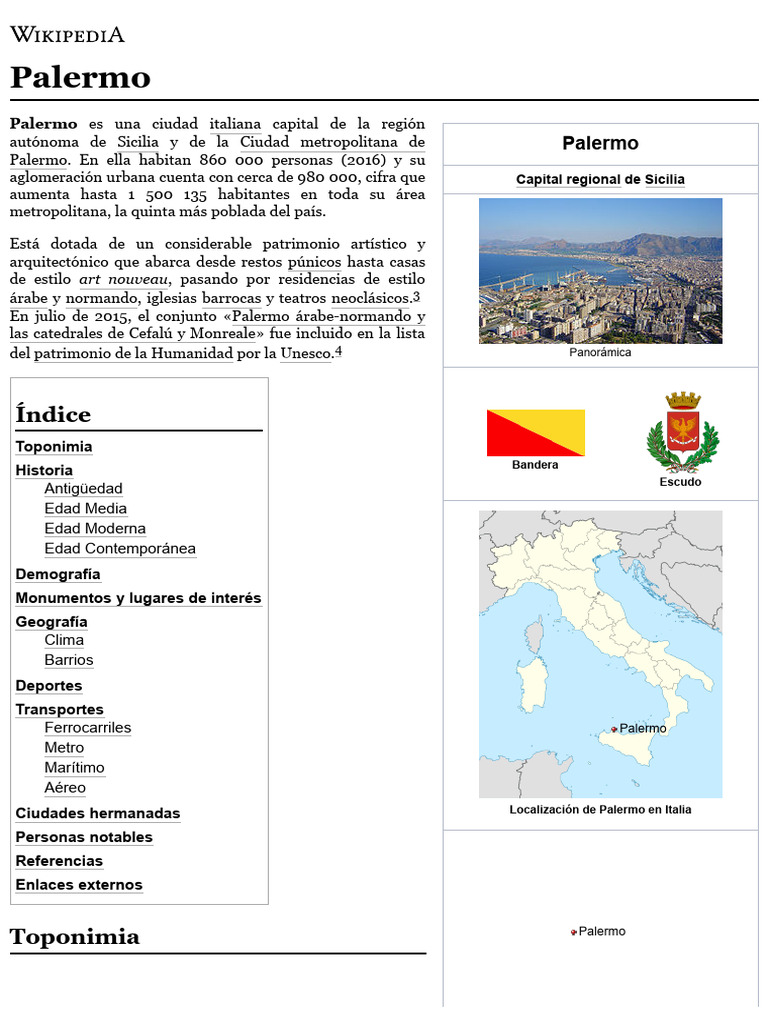 Palermo - Wikipedia, La Enciclopedia Libre | PDF | Palermo