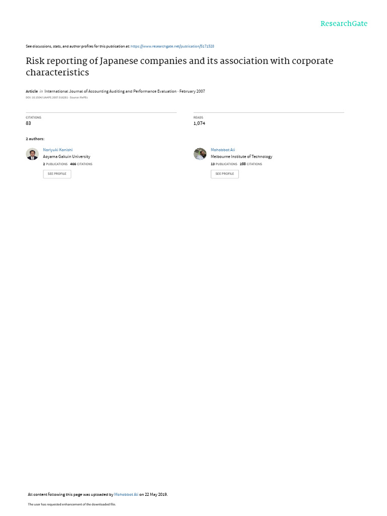 Risk Reporting IJAAPEKonishi 25 | PDF | Financial Statement | Risk