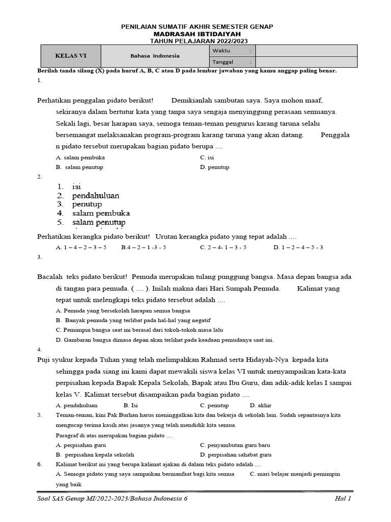 3-Naskah Bind Sas Genap 2023 Kelas 6 | PDF