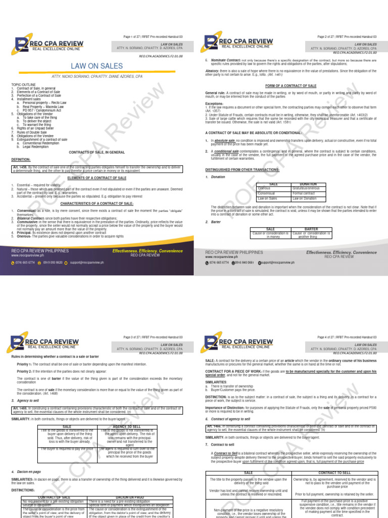Law on Sales Overview and Guidelines | PDF | Offer And Acceptance | Prices
