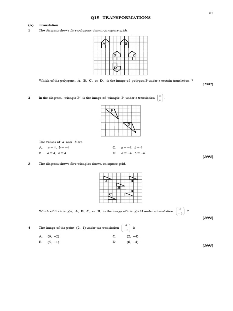 Q15 Transformations | PDF | Cartesian Coordinate System | Mathematics
