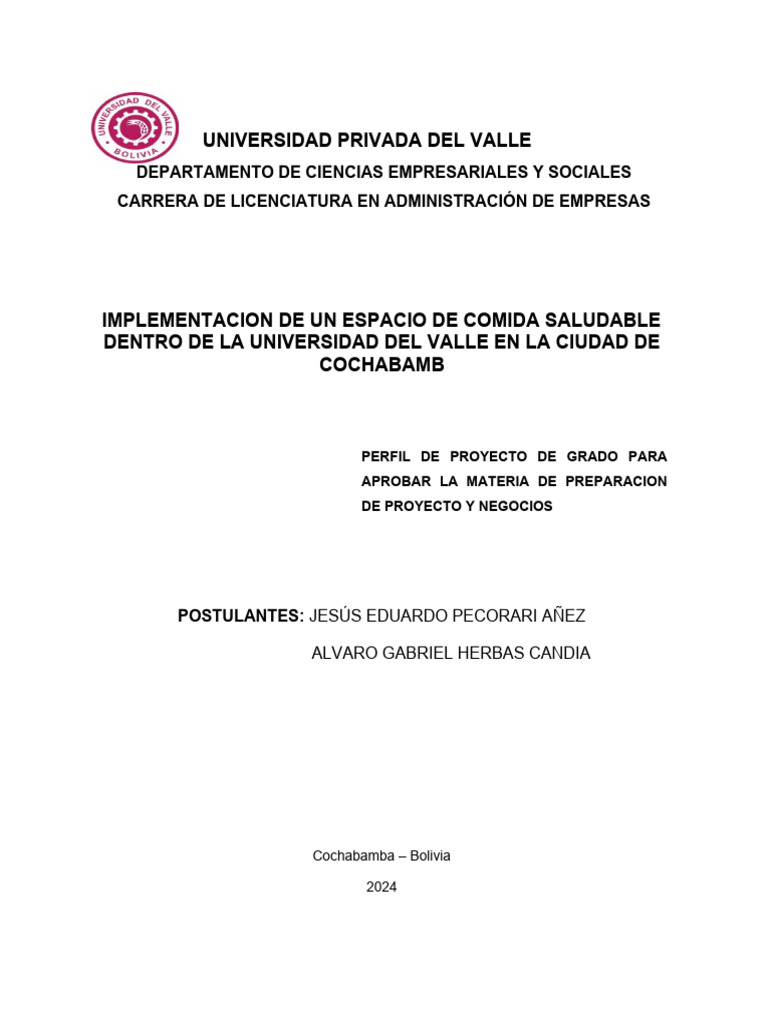Proyecto de Comida Saludable en Cochabamba | PDF | Alimentos | Dietético