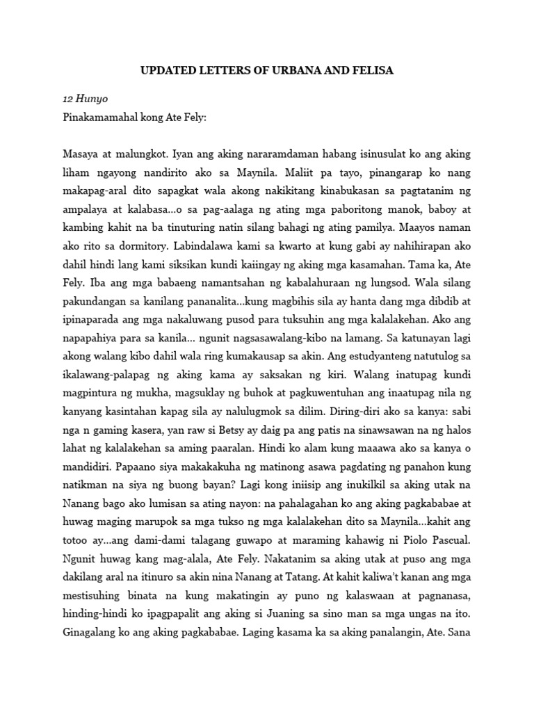 UPDATED LETTERS OF URBANA AND FELISA | PDF
