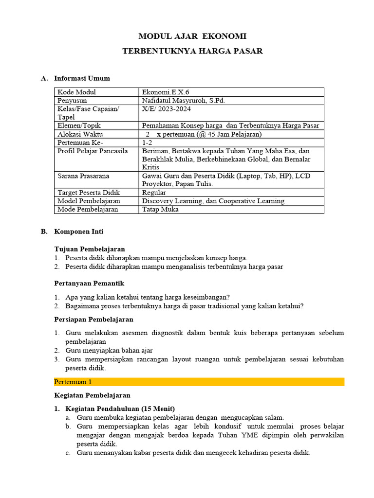 Proses Terbentuknya Harga Pasar Kelas 10 | PDF | Karier & Perkembangan ...