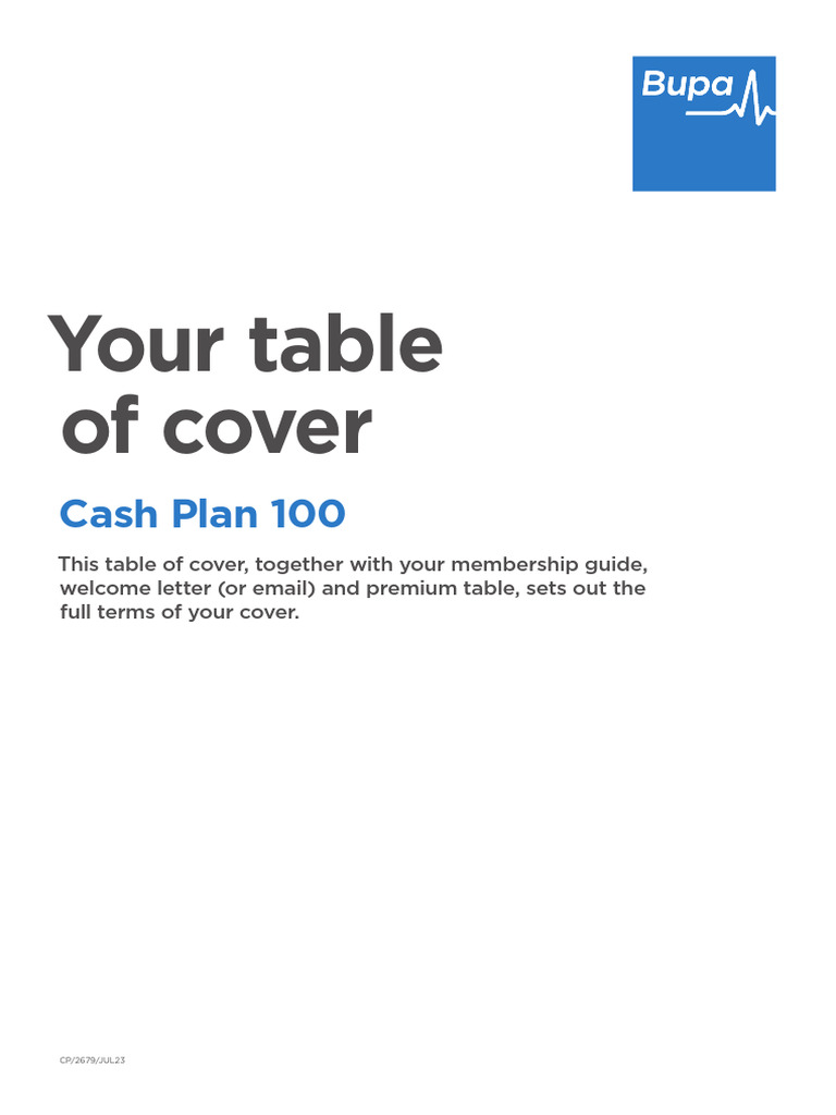Cash Plan 100 Table+of+cover | PDF | Patient | Psychotherapy