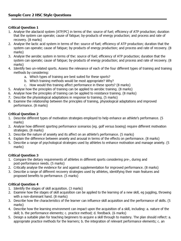 2019 PDH Sample Core 2 HSC Questions | PDF | Learning | Motivational