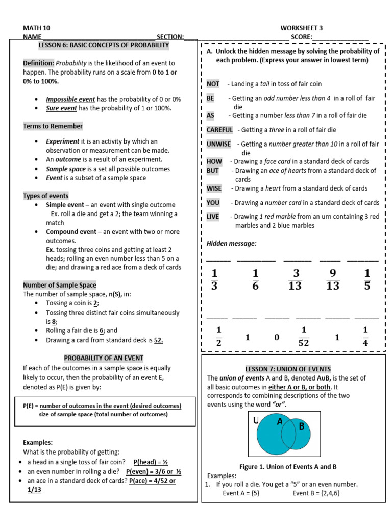Math 10 q3 Worksheet 3 | Download Free PDF | Probability Theory ...