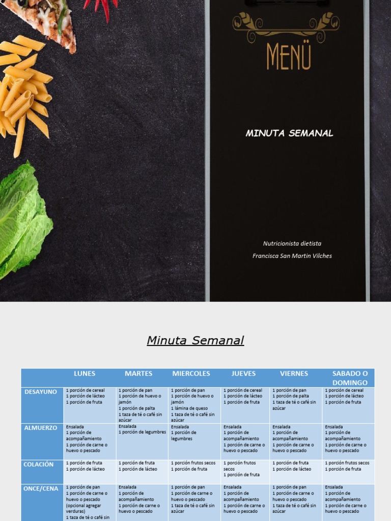 Minuta Semanal - 231107 - 172030 | PDF | Preparación de comida y bebida ...