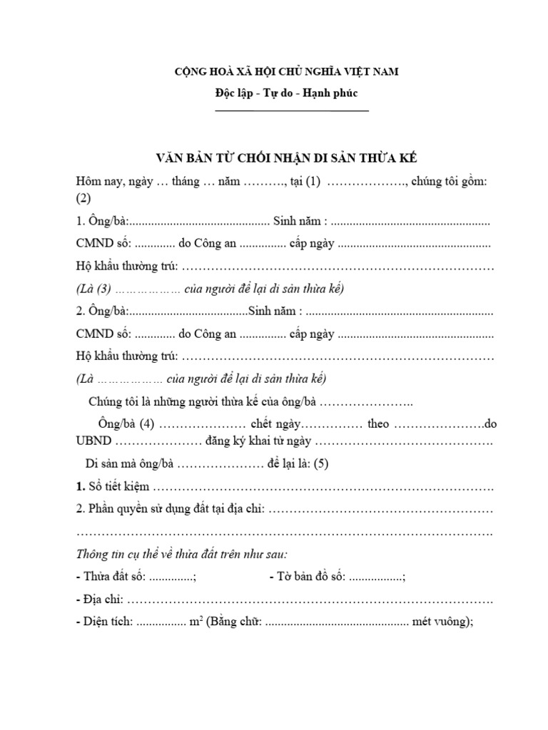 Mau Tu Choi Nhan Di San Thua Ke | PDF