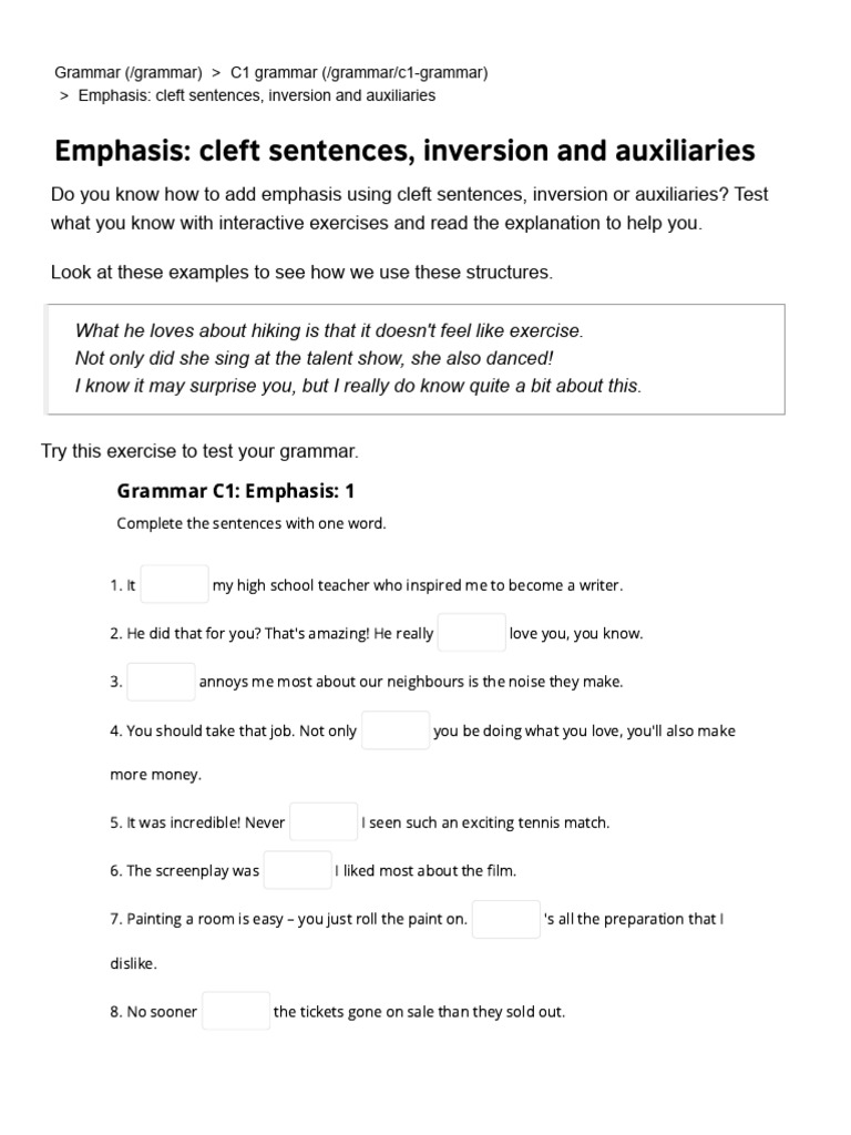 Emphasis - Cleft Sentences, Inversion and Auxiliaries - LearnEnglish ...