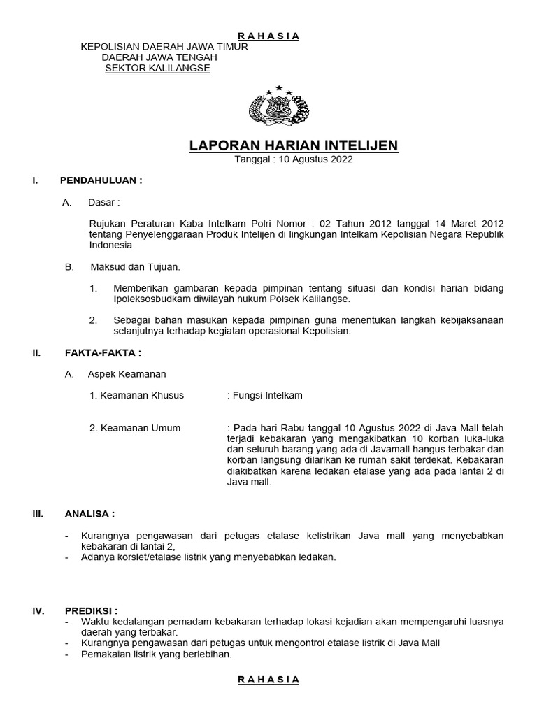 Laporan Harian Intelijen Polsek Kalilangse | PDF