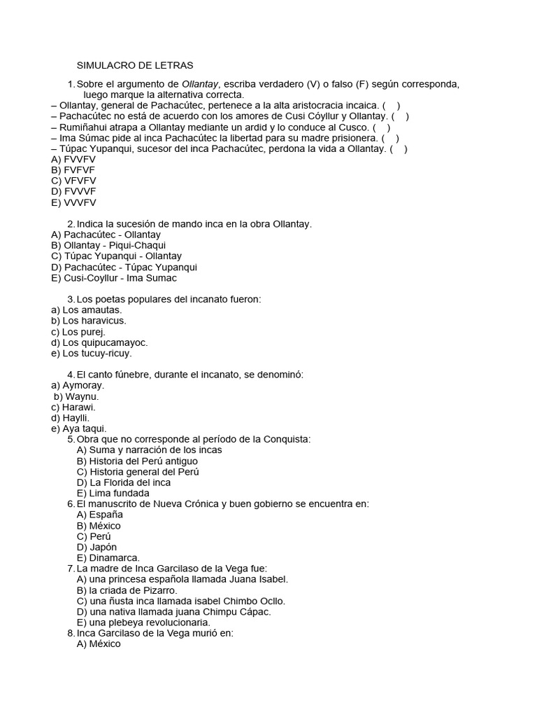 Simulacro de Letras Ades | PDF | Imperio Inca