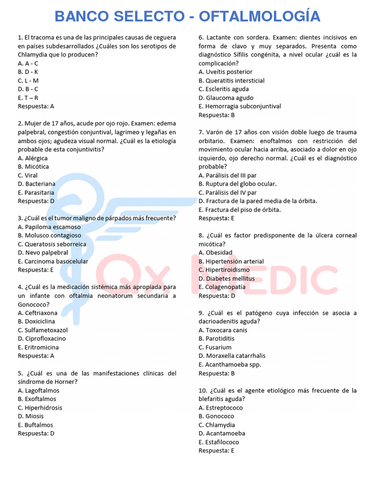 Oftalmología_ Banco Selecto Con Claves-1 | PDF | Ojo humano | Oftalmología