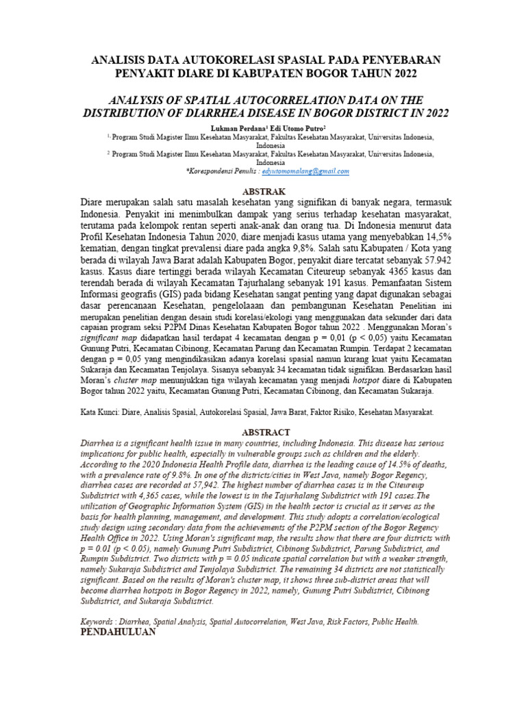 UAS GIS - Lukman Perdana Sofyan - Edi Utomo Putro - Analisis Data Autokorelasi Spasial Pada ...