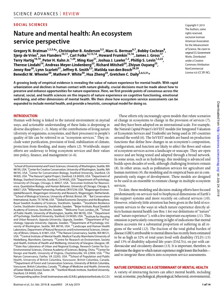 Nature and Mental Health An Ecosystem Service Pers | Download Free PDF | Mental Health | Mental ...