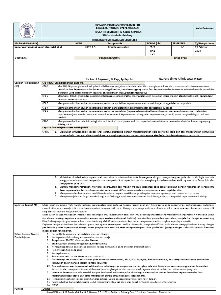 RPS Kep Anak Sehat Dan Sakit Akut Capella | PDF