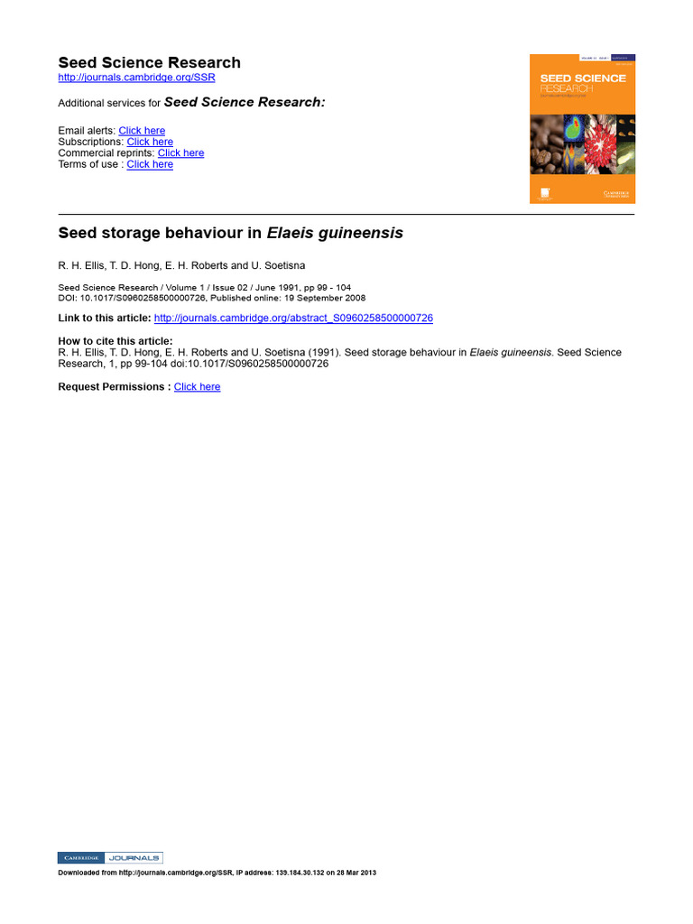 Seed Storage Behavior in Oil Palm | PDF | Seed | Agriculture