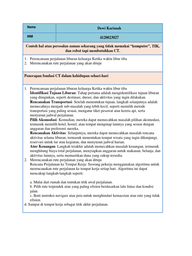 Dewi Karimah. Eksplorasi Konsep LK 3a. Topik 1. CT | PDF