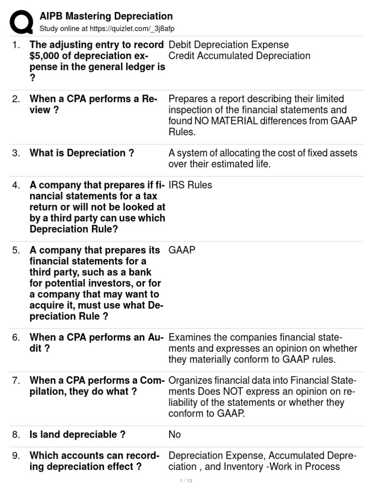 AIPB Depreciation Study Guide | PDF | Depreciation | Book Value
