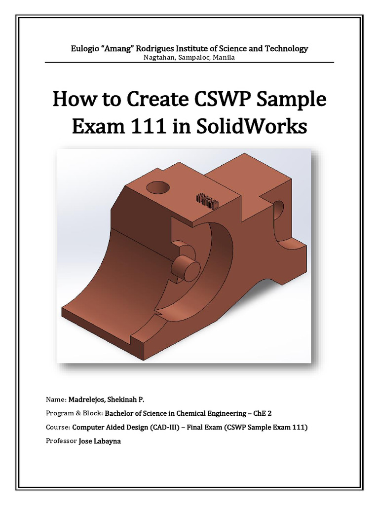 Final Exam CSWP Sample Exam 111 by Madrelejos Shekinah P. | PDF | Extrusion | Geometry