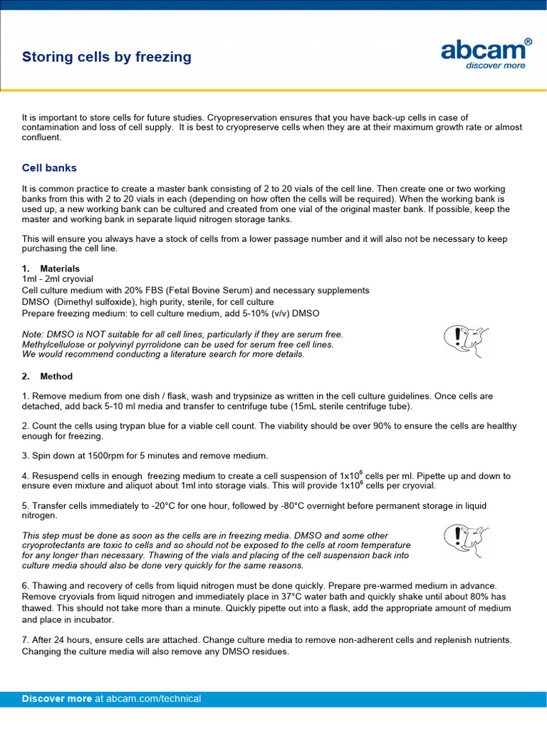 freezing_cells | PDF | Dimethyl Sulfoxide | Cell Culture
