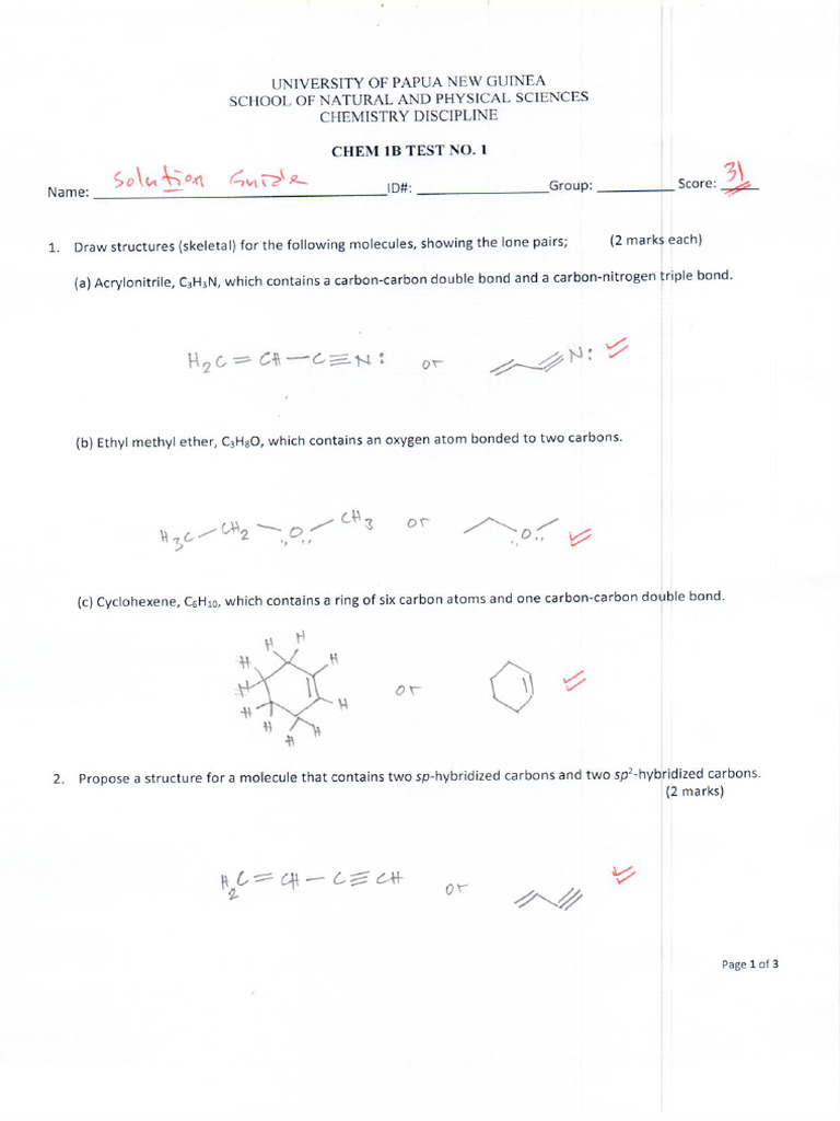 Chem 1B Test No. 1 - 2021 (Solution Guide) | PDF