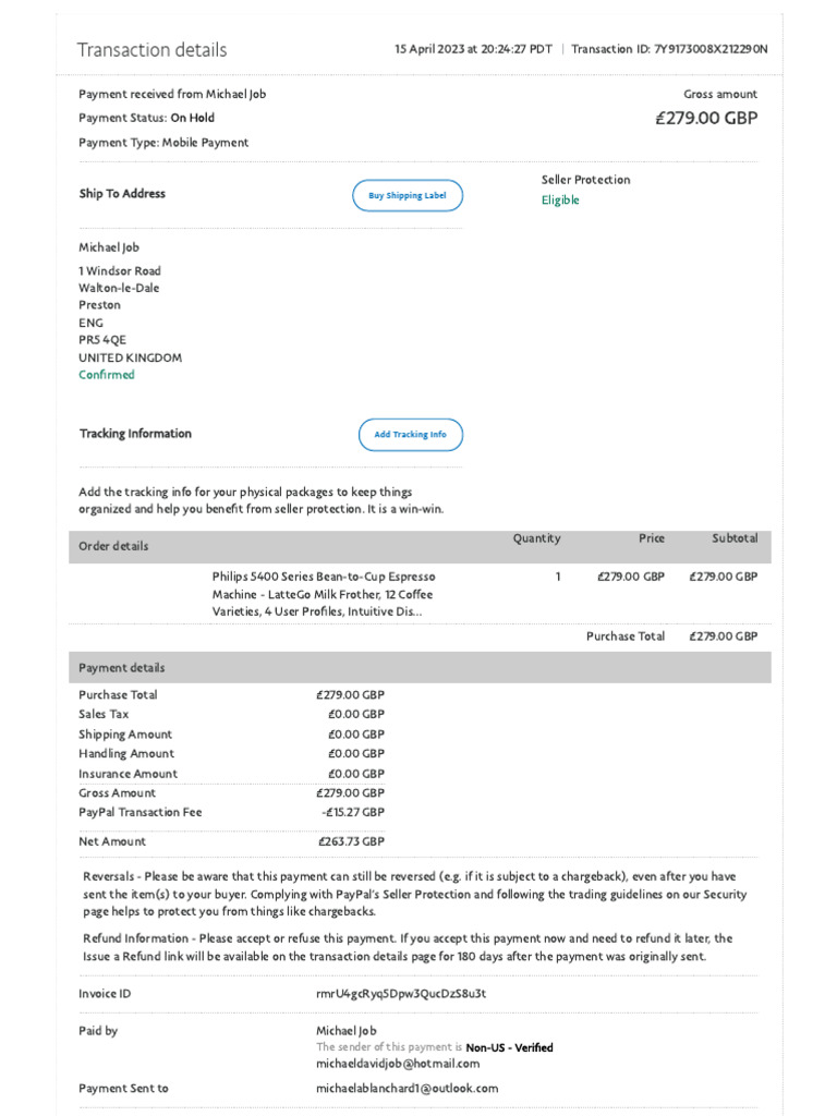 Transaction Details - PayPal | PDF | Pay Pal | Payments