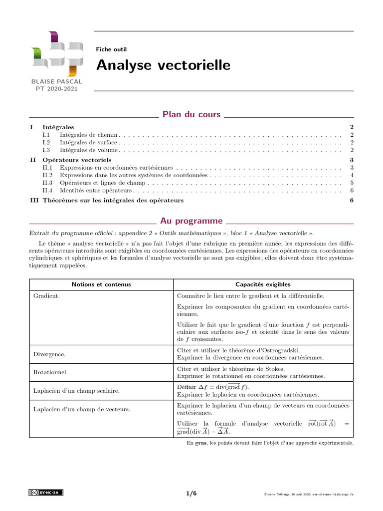 Cours d'Analyse Vectorielle 2020-2021 | PDF | Analyse vectorielle | Pente