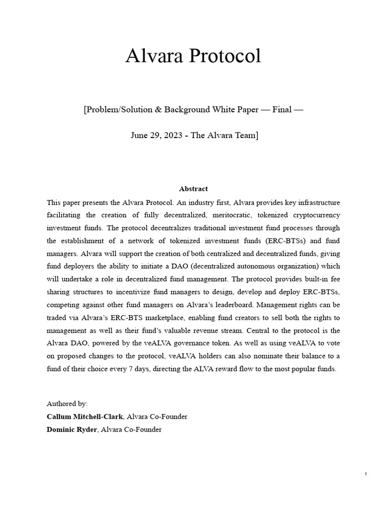 Alvara Protocol White Paper | PDF | Cryptocurrency | Exchange Traded Fund