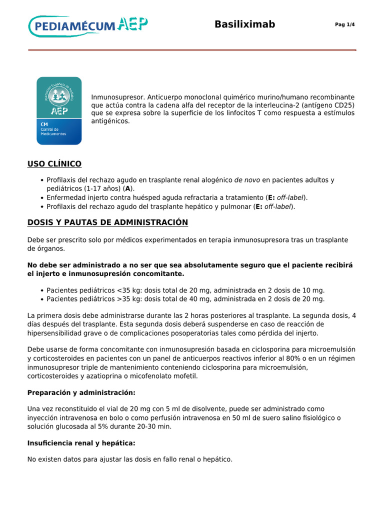 Basiliximab | PDF | Transplante de organo | Farmacología