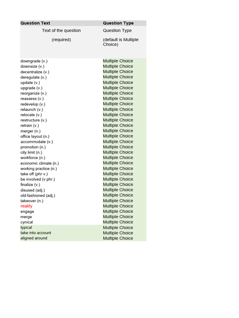 QuizizzSampleSpreadsheet Listening 5 lesson 9 | PDF
