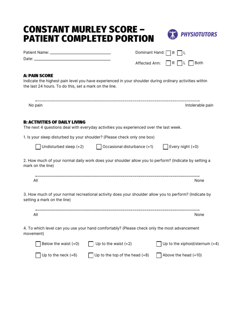 Constant Murley Score | PDF | Anatomical Terms Of Motion ...