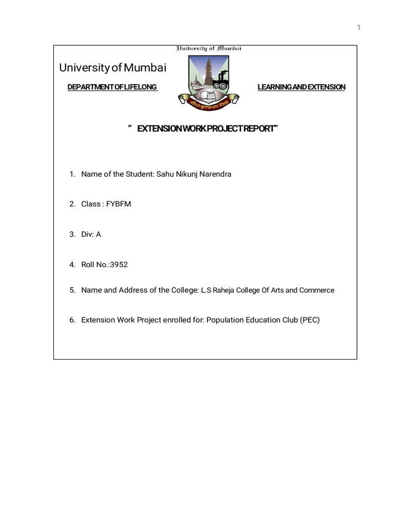 Extension Work Project Report | PDF | Child Protection