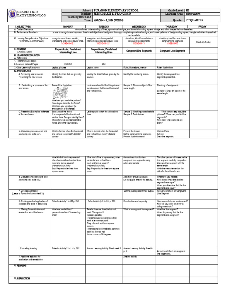 Grade 3 Math: Congruent Lines Lesson | PDF | Perpendicular | Learning