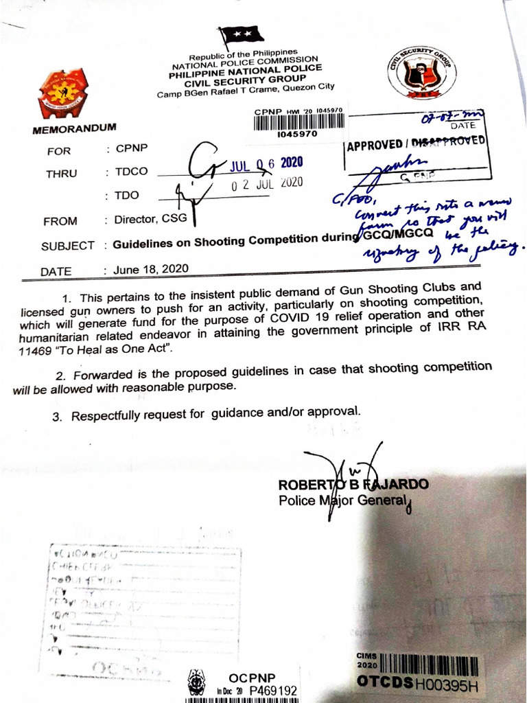 Guidelines On Shooting Competition During GCQ - MGCQ | PDF