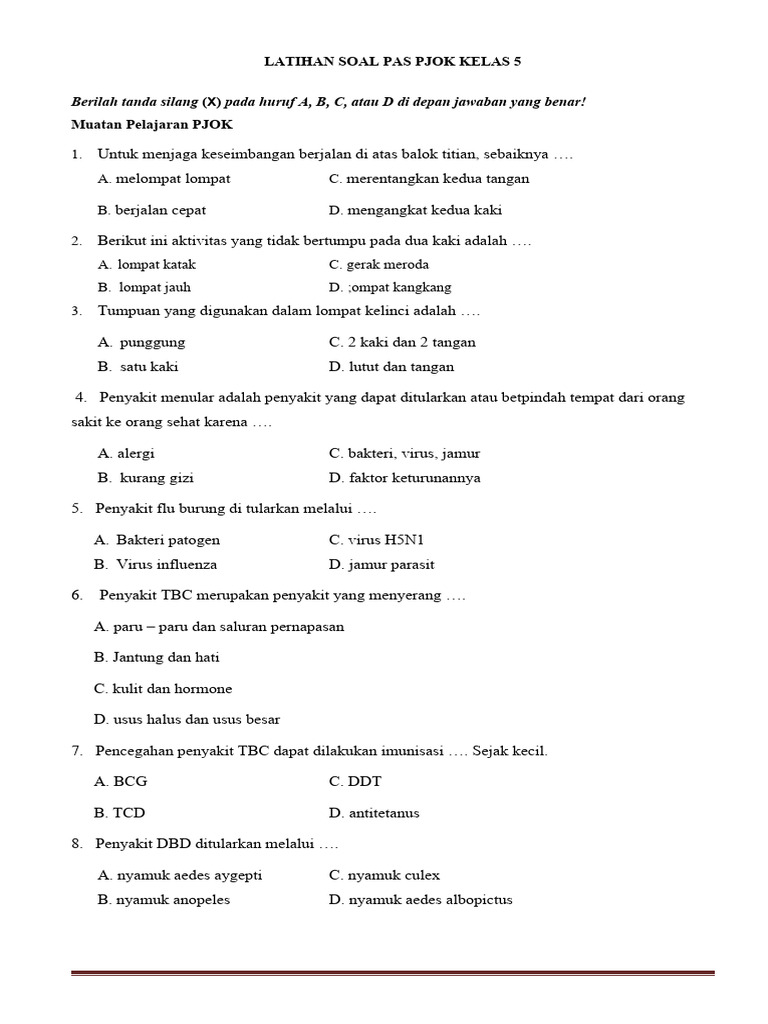 Latihan Soal Pas Pjok Kelas 5 | PDF