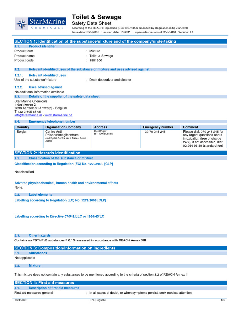 MSDS Toilet & Sewage CLP E | PDF | Toxicity | Dangerous Goods
