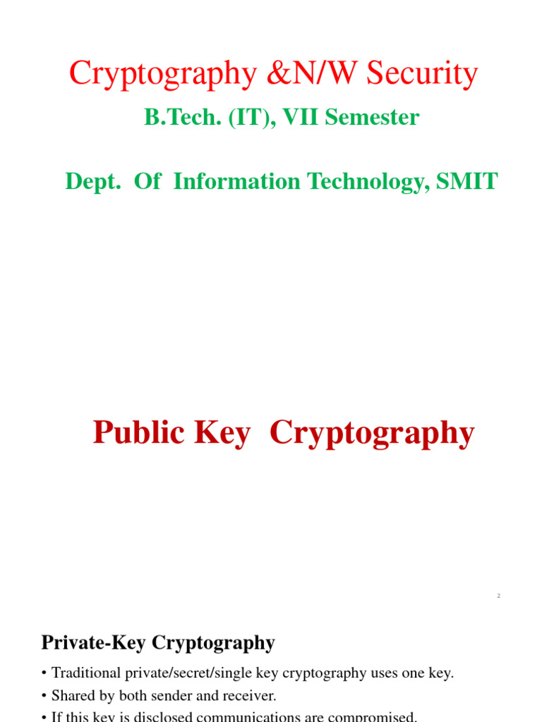 CNS-Lect-6.0 | PDF | Public Key Cryptography | Key (Cryptography)