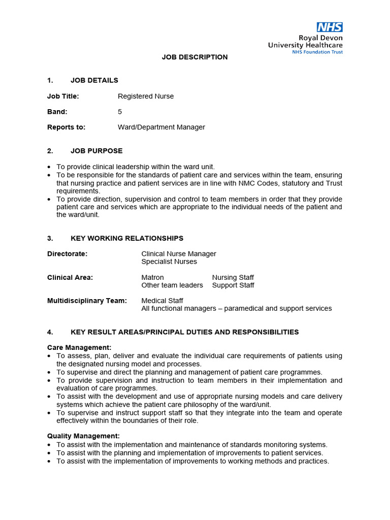 Registered Nurse Job Description | PDF | Nursing | Health Care